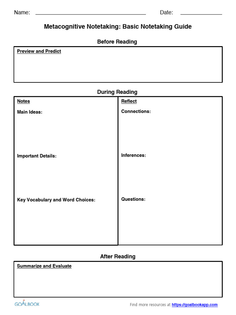 Metacognitive Note-Taking Guides CHUNKED | PDF