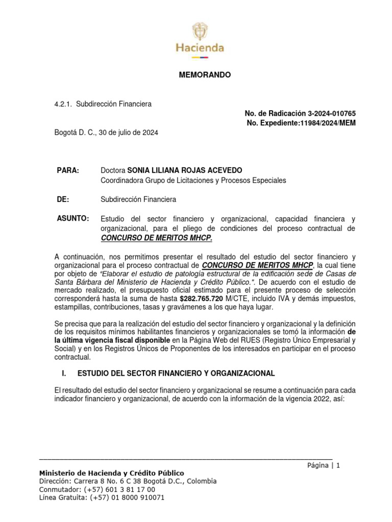 Memorando Indicadores Financieros | PDF