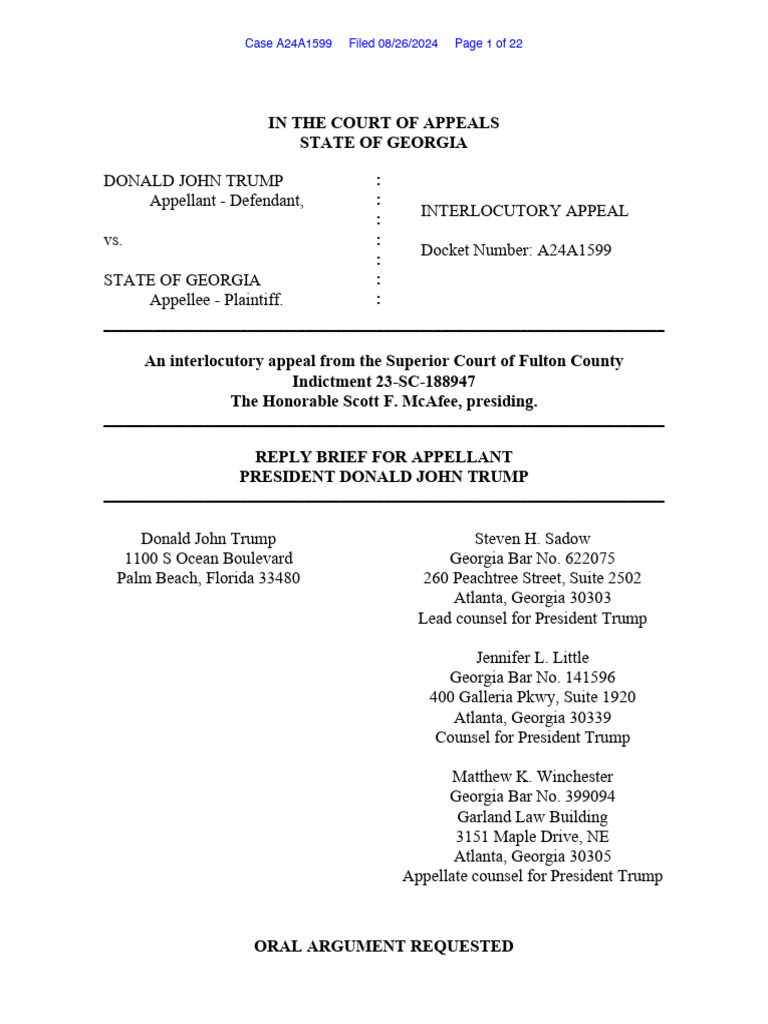 President Trump - COA Filed Reply Brief | PDF