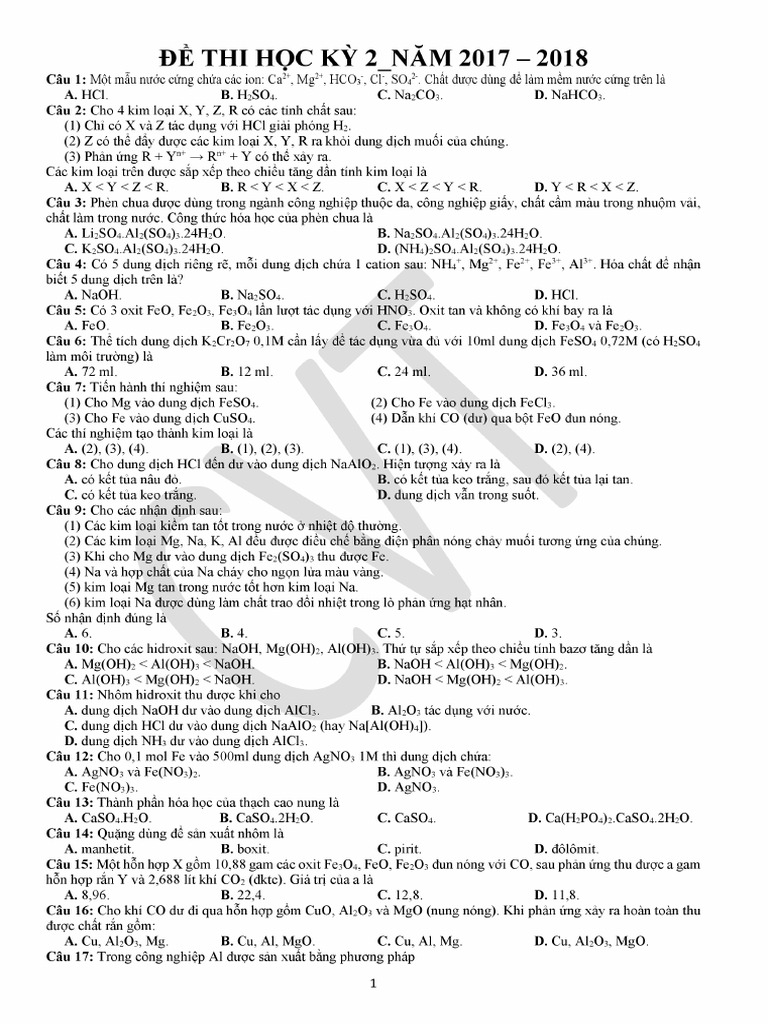 De Thi HK2 - 2023 Hoa 12 | PDF
