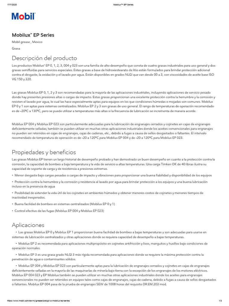 Mobilux™ EP Series Grasas | PDF | Exxon Mobil | Technology & Engineering