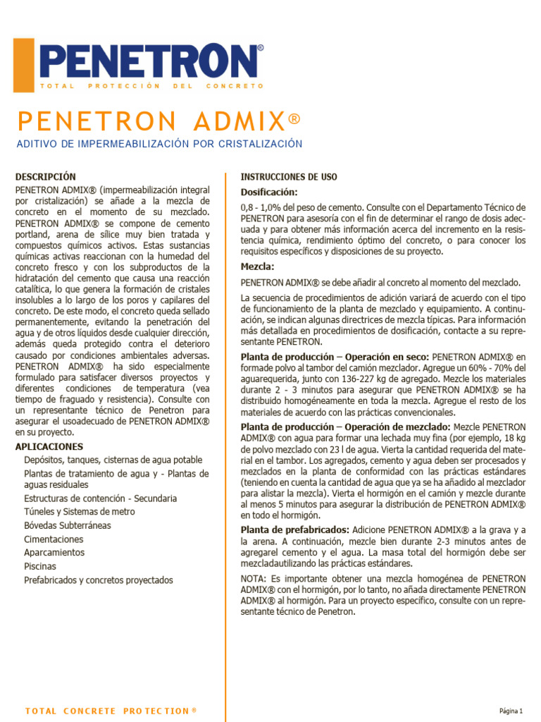 Penetron Admix Data Sheet (3) | PDF