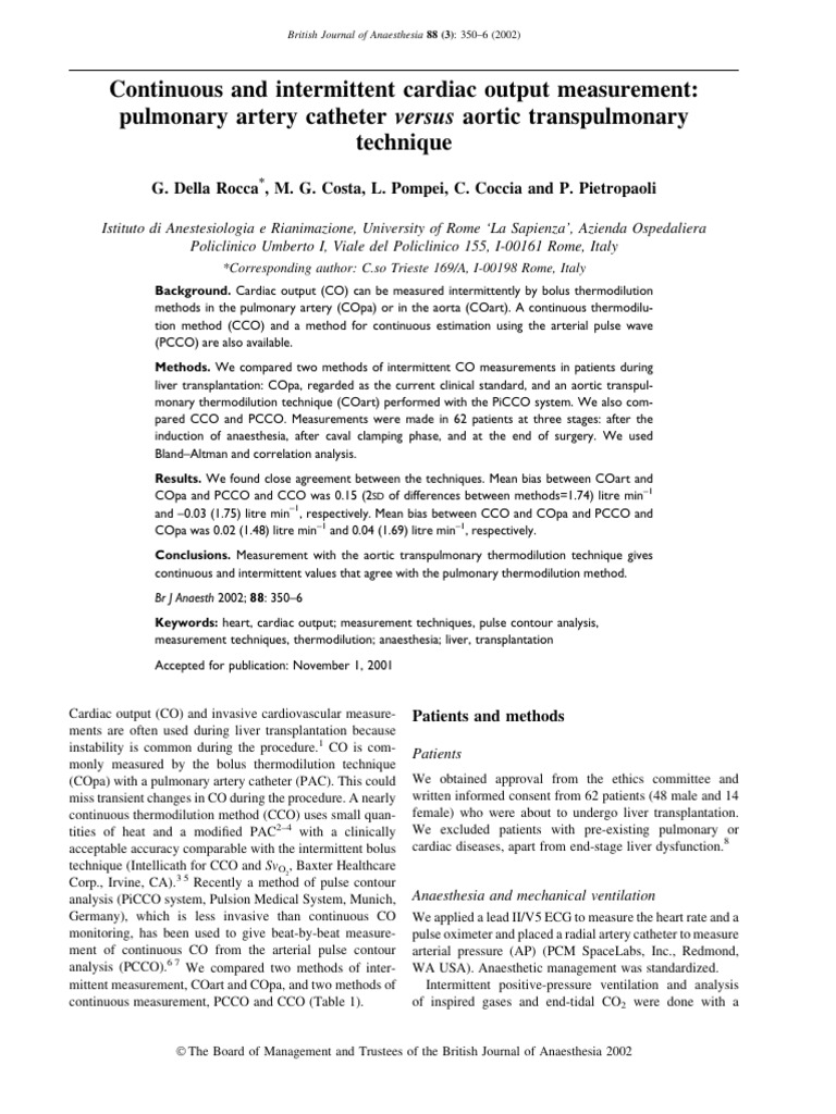 Continuous and Intermittent Cardiac Output Measure | PDF | Pulse ...