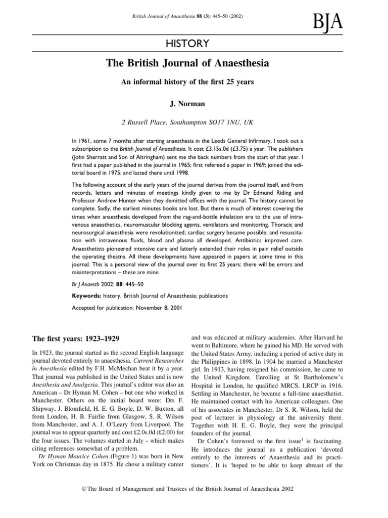 The British Journal of Anaesthesia - Bja | PDF | Anesthesia | Medical ...