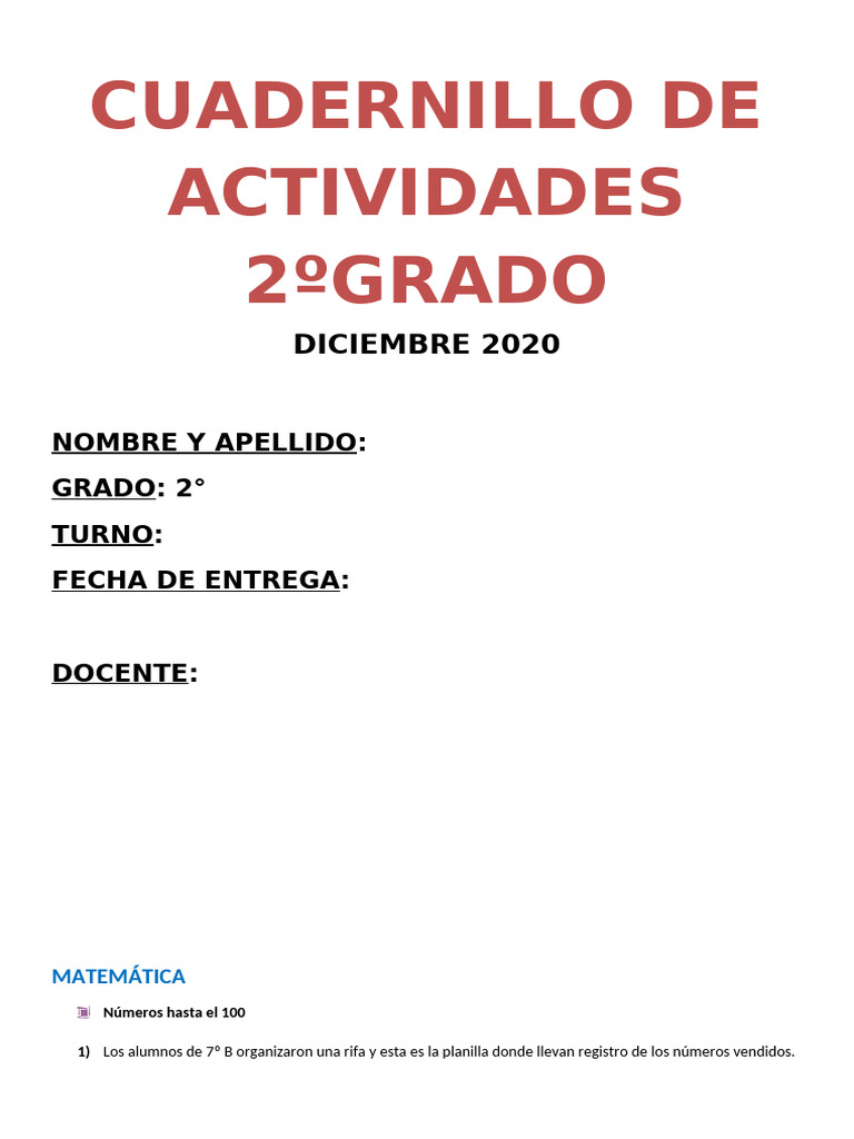 Cuadernillo 2° Grado | PDF