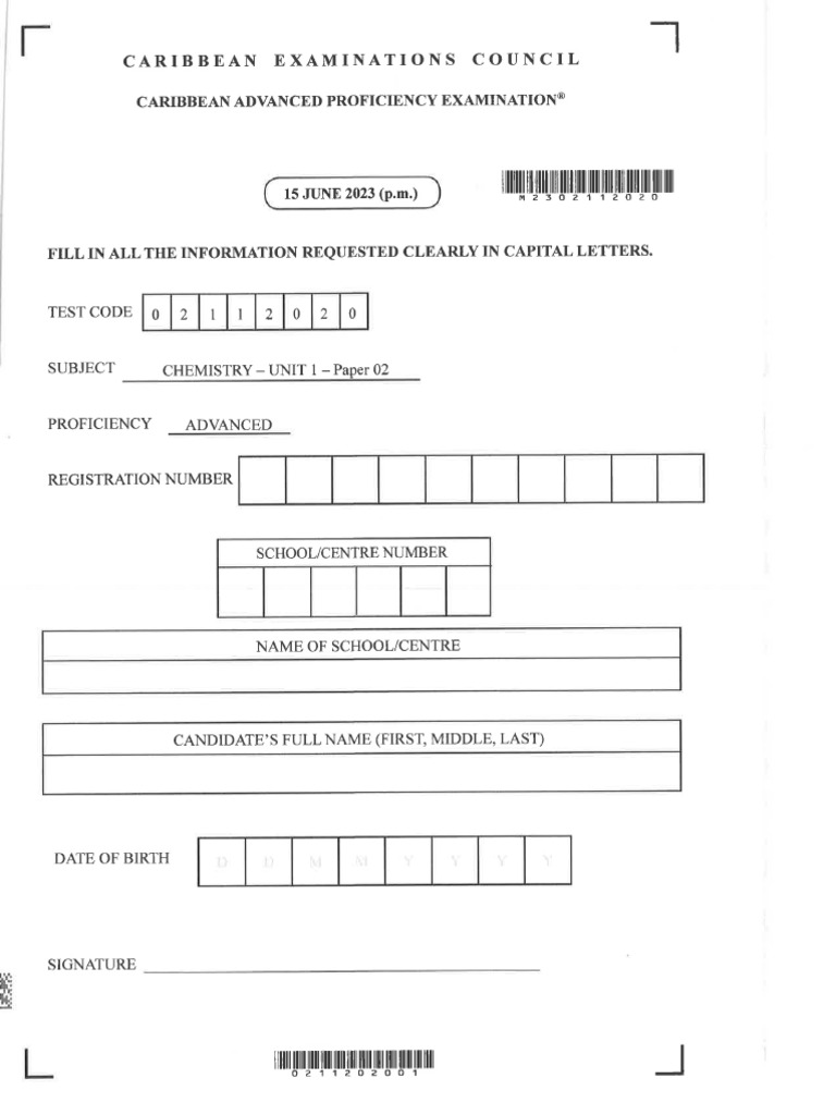 2023 CAPE Chemistry Unit 1 Paper 01 | PDF