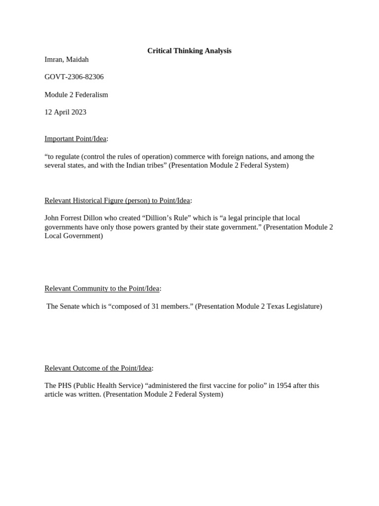 Mod 2 Critical Thinking Analysis | PDF