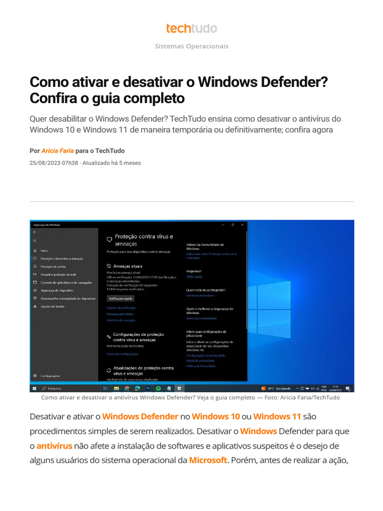 Como Ativar e Desativar o Windows Defender - Confira o Guia Compl | PDF