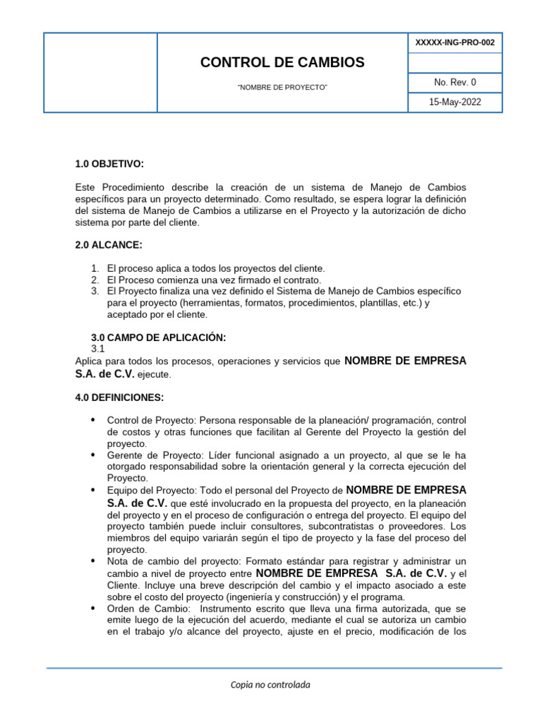 Procedimiento para El Control de Cambios | PDF