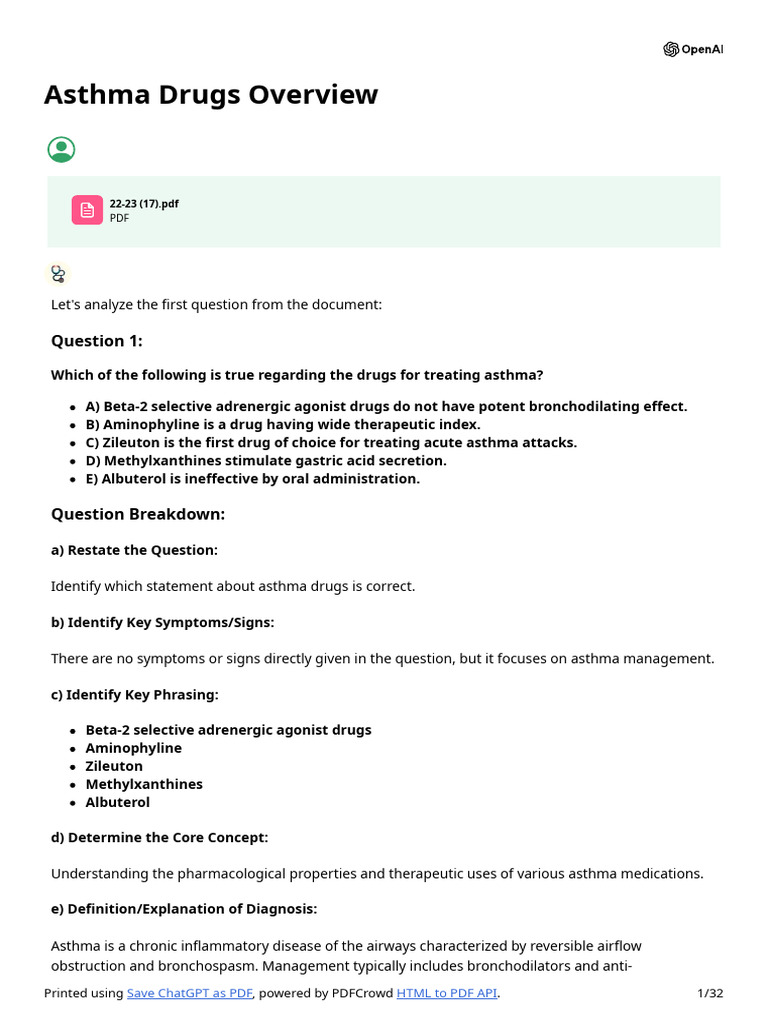 Asthma Drugs Overview 1 | PDF