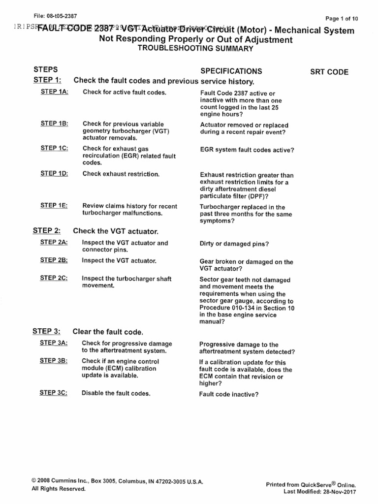 Cummins 2387 Fault Code | PDF