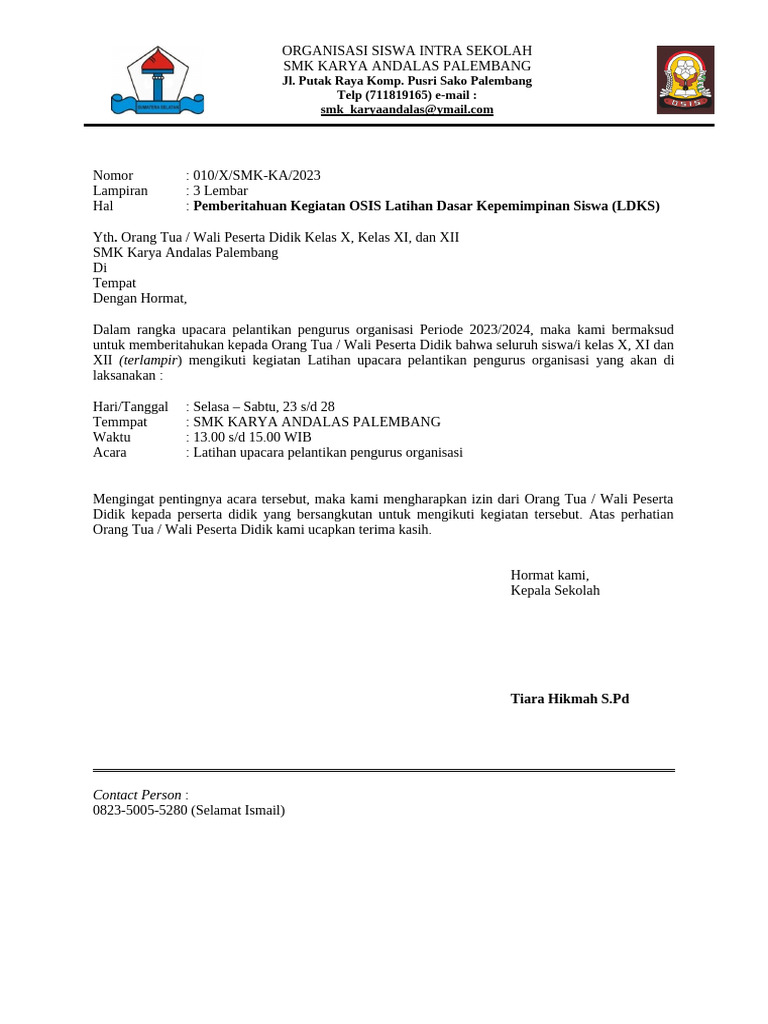 Surat Pemberitahuan OSIS | PDF