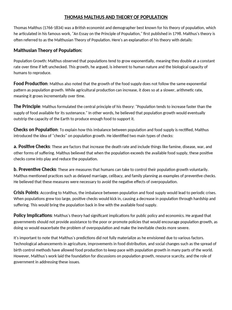 Thomas Malthus and Theory of Population | PDF