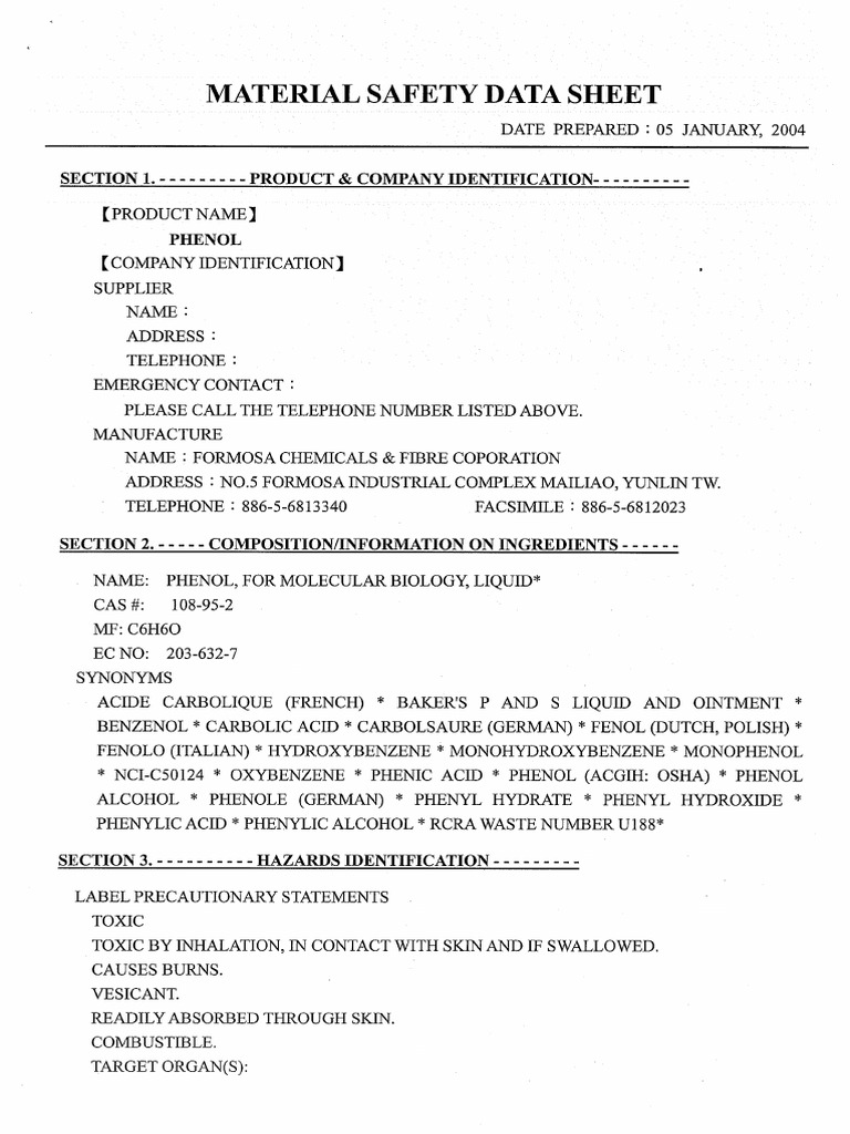 MSDS Phenol Fcfc040105e | PDF