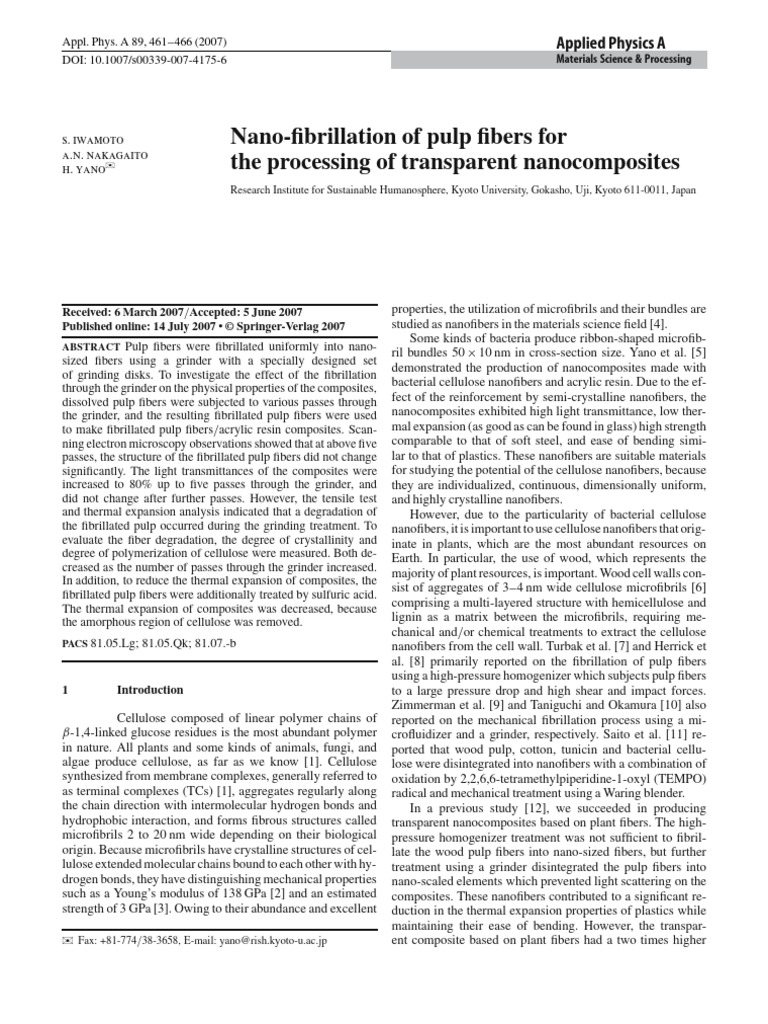 Nanofibrillation of pulp fibers | PDF