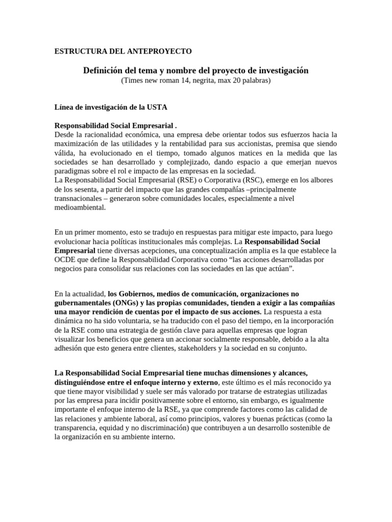 Estructura Del Anteproyecto | PDF