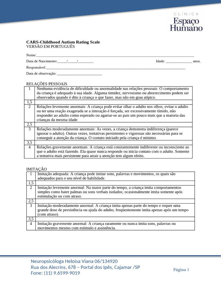CARS-Childhood Autism Rating Scale | PDF