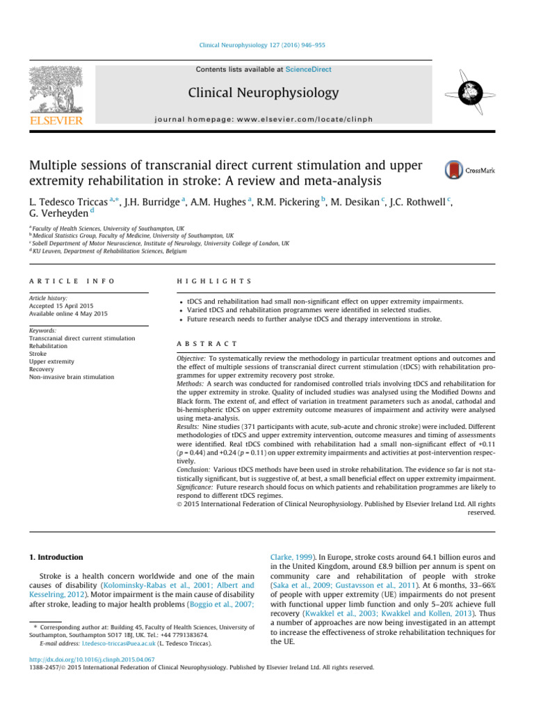 Triccas 2016. TDCS Upper Extremity | PDF