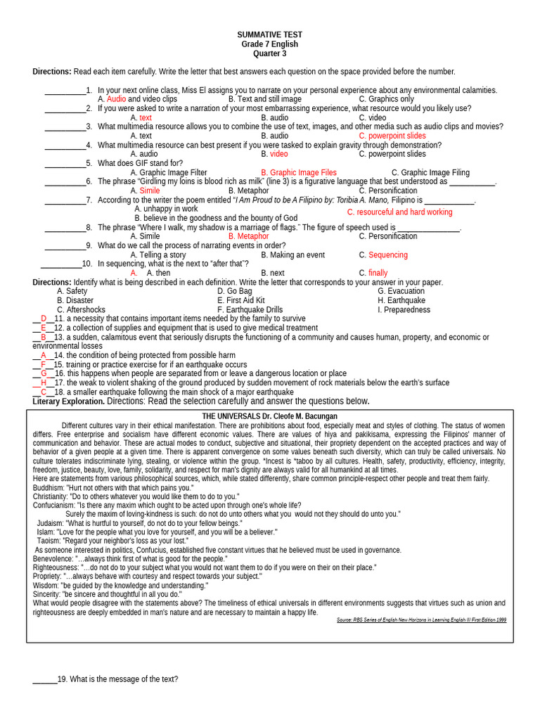 Summative Test-Q3-English-7 | PDF