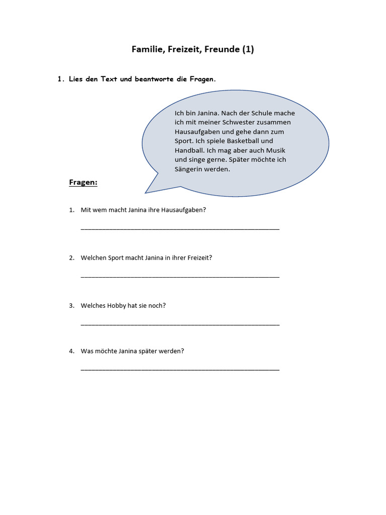 Familie, Freizeit, Freunde A1 - Lesen | PDF