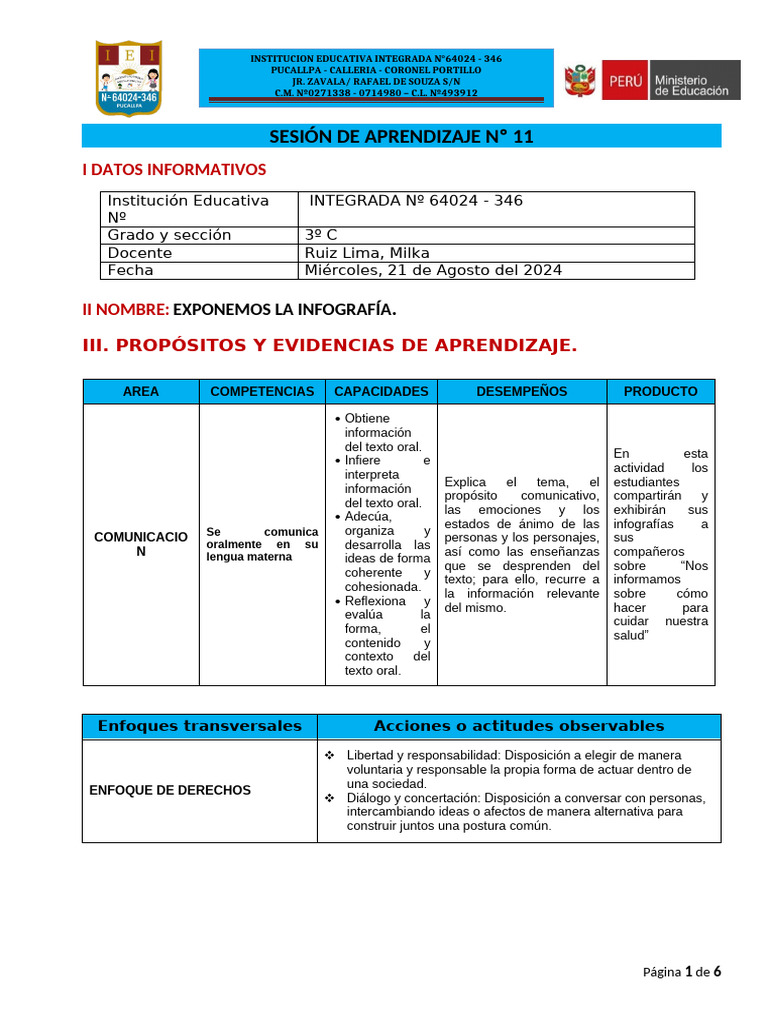 Sesión de Aprendizaje Nuevo Esquema #11 | PDF