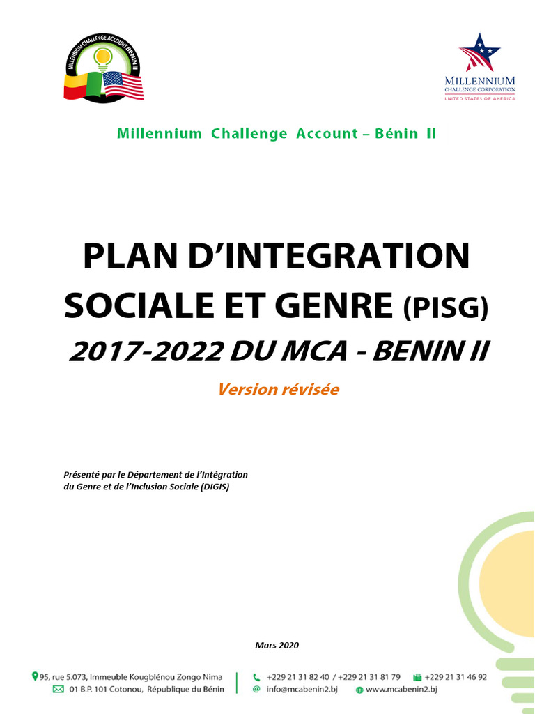 Plan D Integration Sociale Et Genre Pisg Revise | PDF