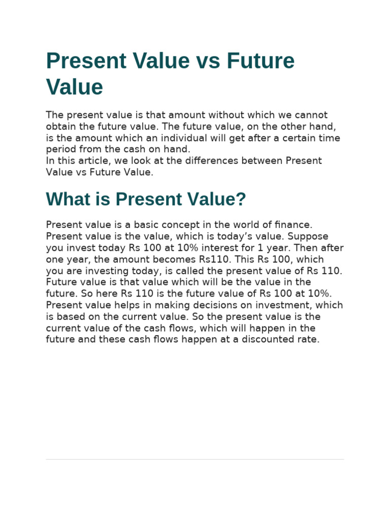 Present Value Vs Future Value | PDF
