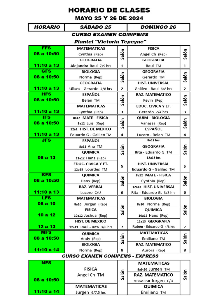 Comipems VT - Horarios May.25-26 | PDF | Science & Mathematics