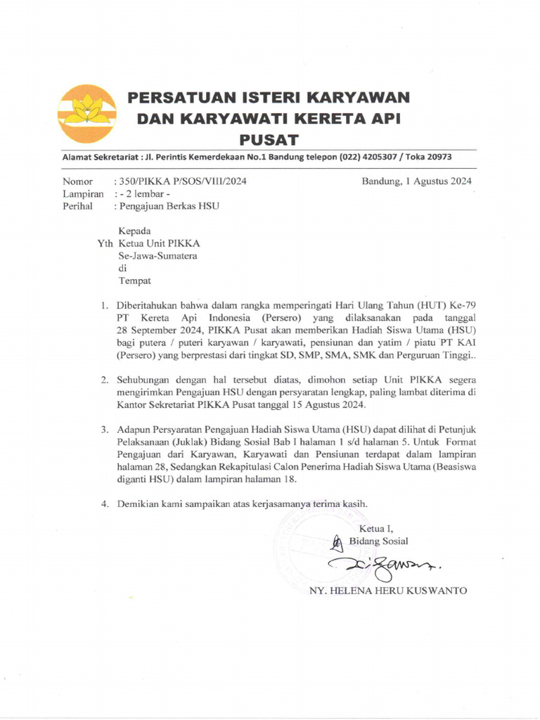 SURAT KE UNIT PIKKA - PENGAJUAN HSU TAHUN 2024 | PDF