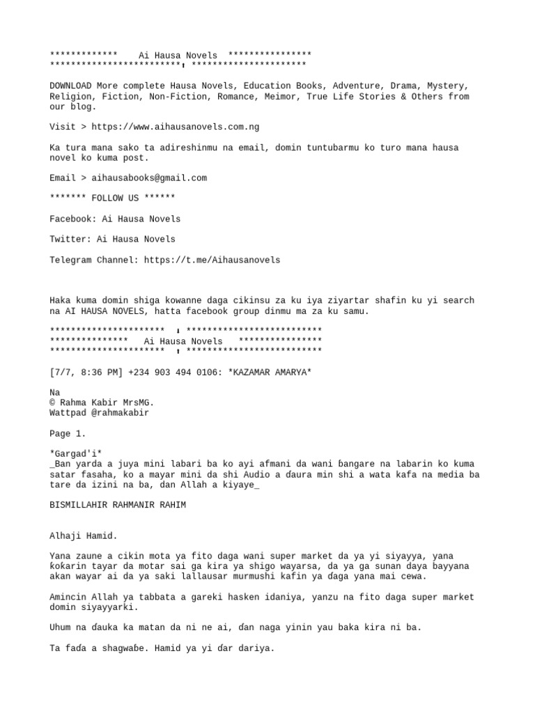 Kazamar Amarya Complete (WWW - Aihausanovels.com - NG) | PDF