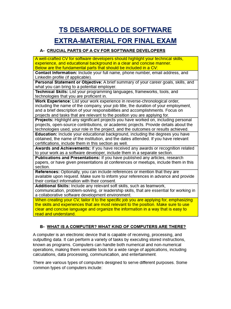 EXTRA MATERIAL - FINAL EXAM - DESARROLLO DE SOFTWARE | PDF