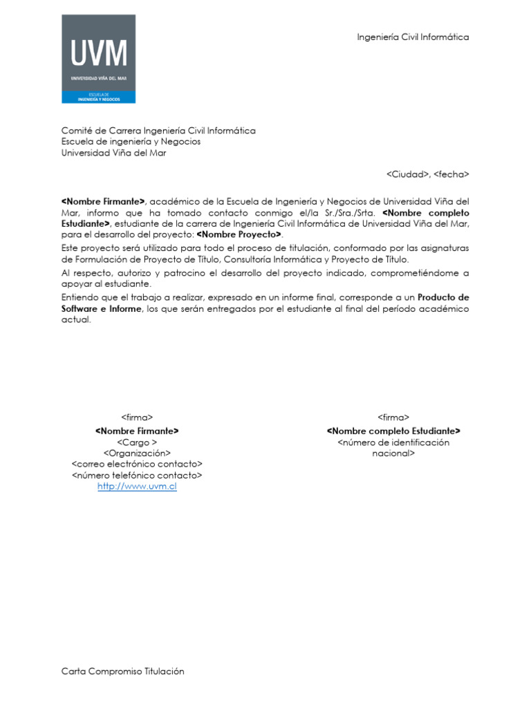 ICINF - Carta Compromiso Titulación - Emprendimiento | PDF