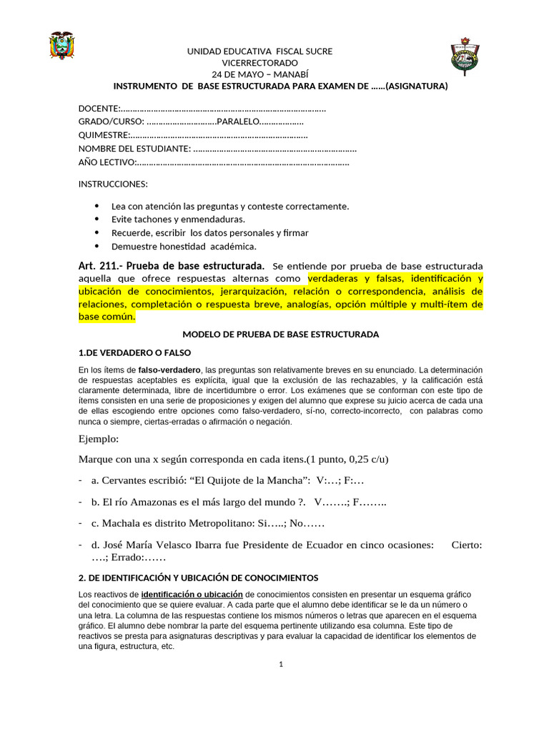 Formato Examen 2016 | PDF