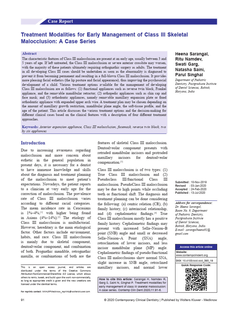Treatment Modalities For Early Management of Class.18 | PDF ...