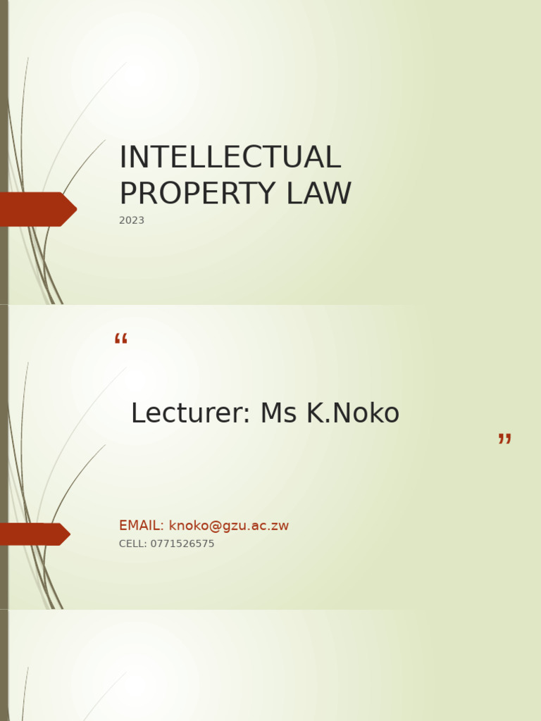 Introduction To IP Slides | PDF | Intellectual Property | Law