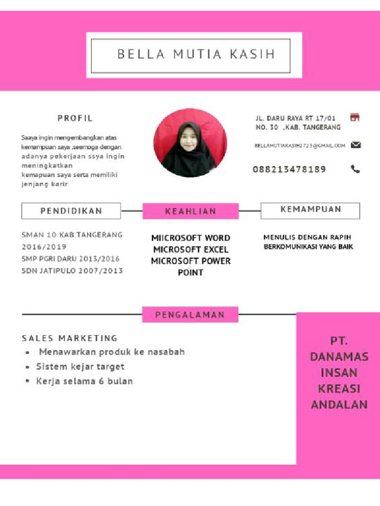 CV Bella Mutia Kasih Terbaru | PDF