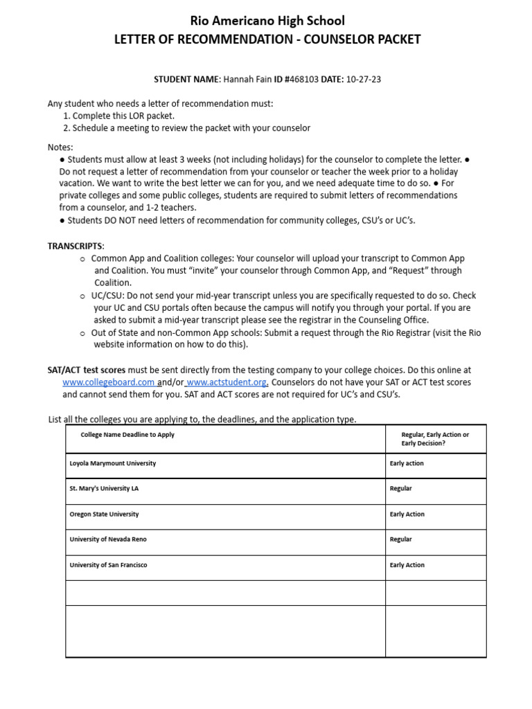 Rio Letter of Rec Packet 2024 | PDF