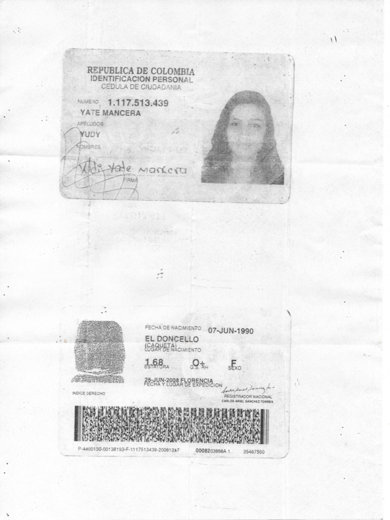 Cedula yudy Yate 824 | PDF