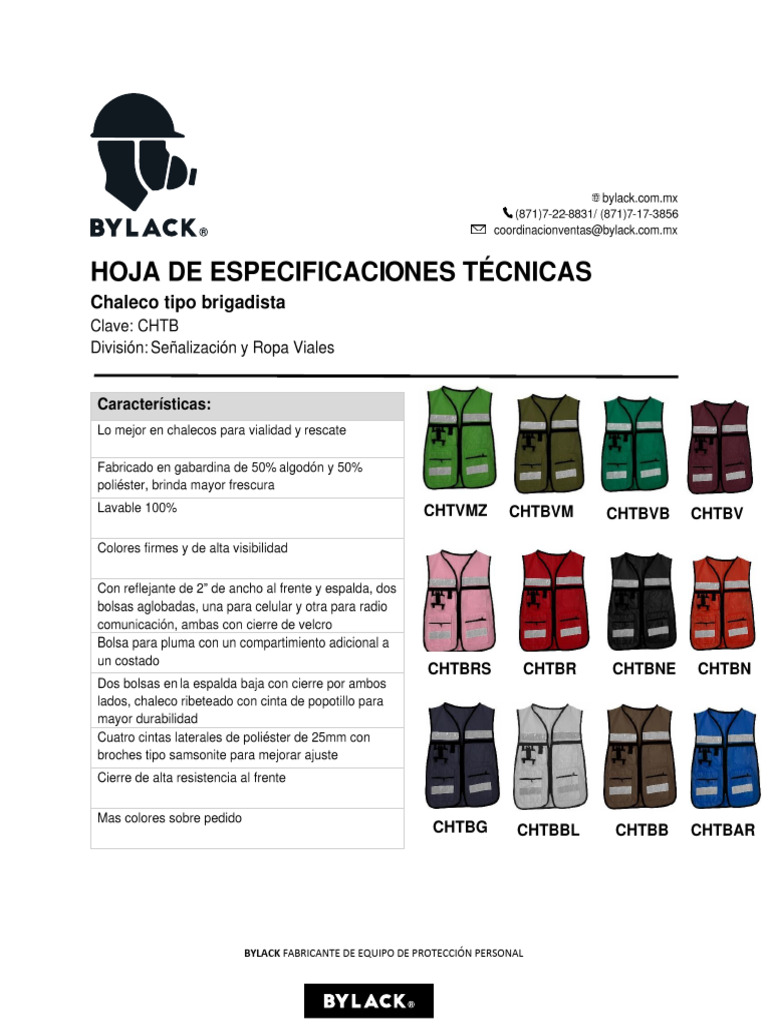 Ficha Tecnica Chaleco Brigadista Bylack | PDF