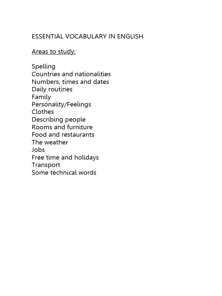 Vocabulary A1 With Key | PDF