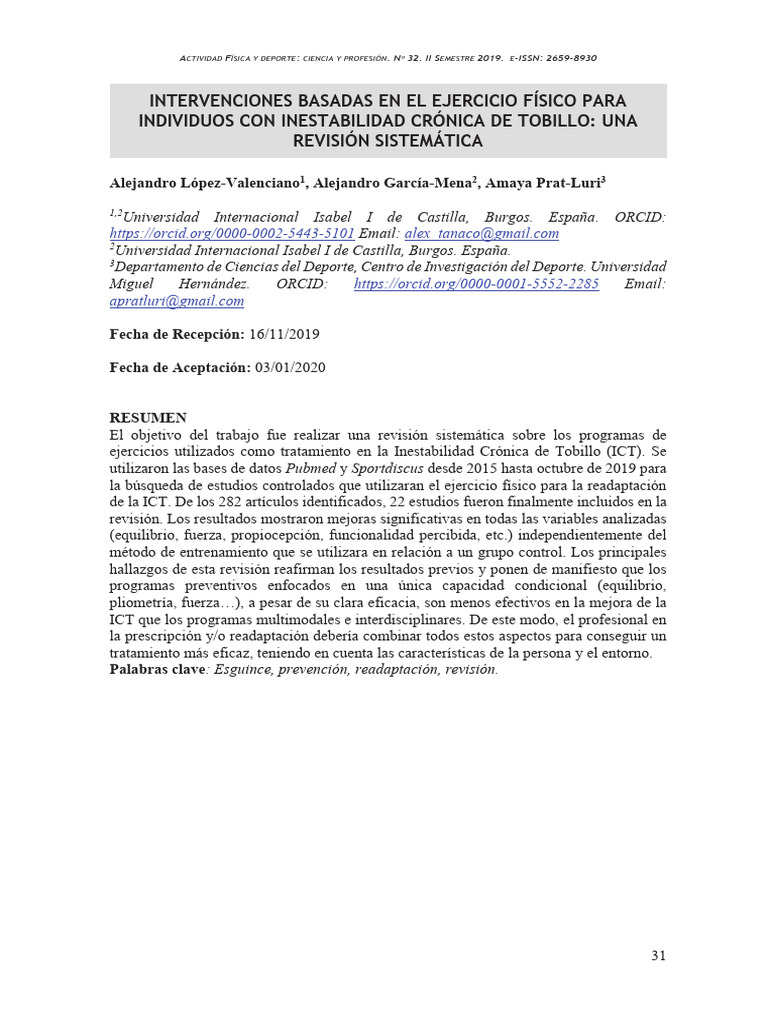 Intervenciones Basadas en El Ejercicio Físico para Individuos Con ICT | PDF Intervenciones Basadas en El Ejercicio Físico para Individuos Con ICT | PDF