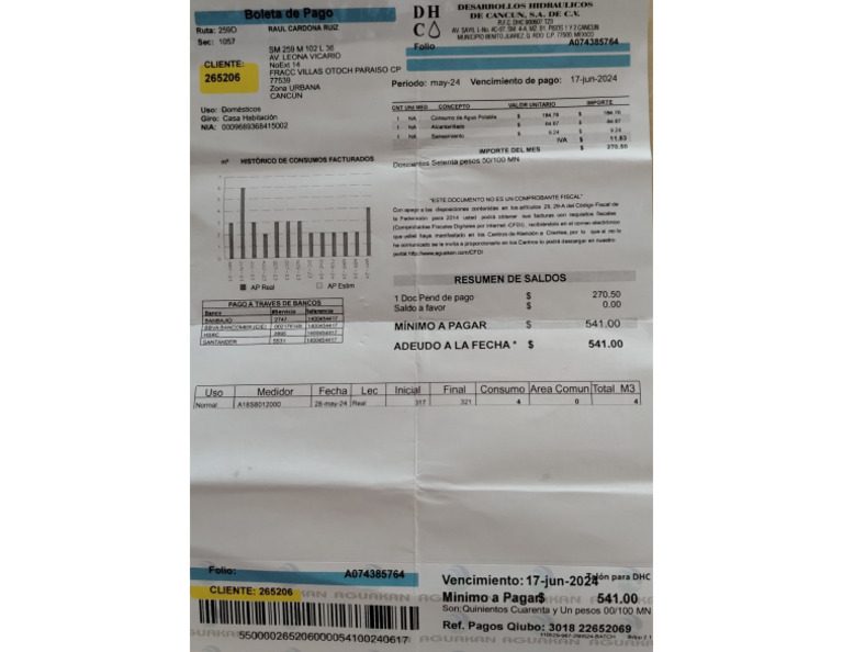 Recibo de Agua Alex - 013129 | PDF