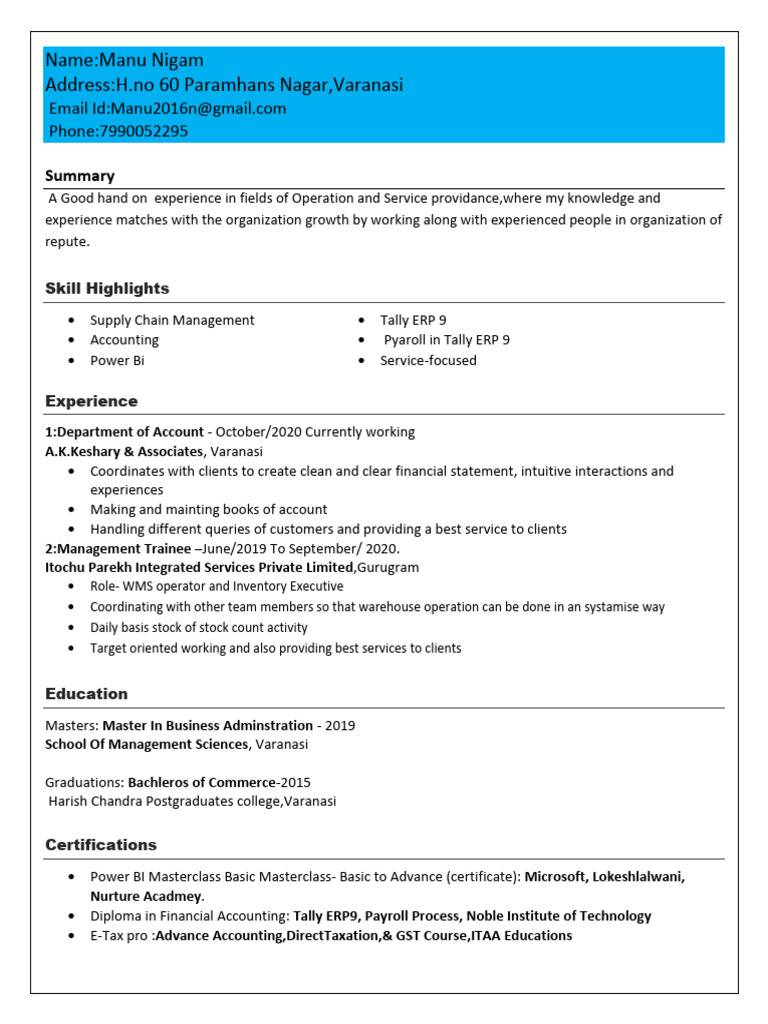 Resume Example Manu Nigam | PDF | Business