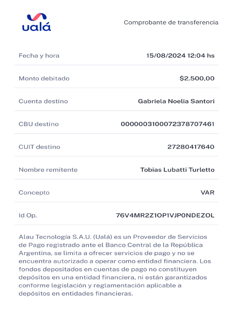 Comprobante de Transferencia | PDF