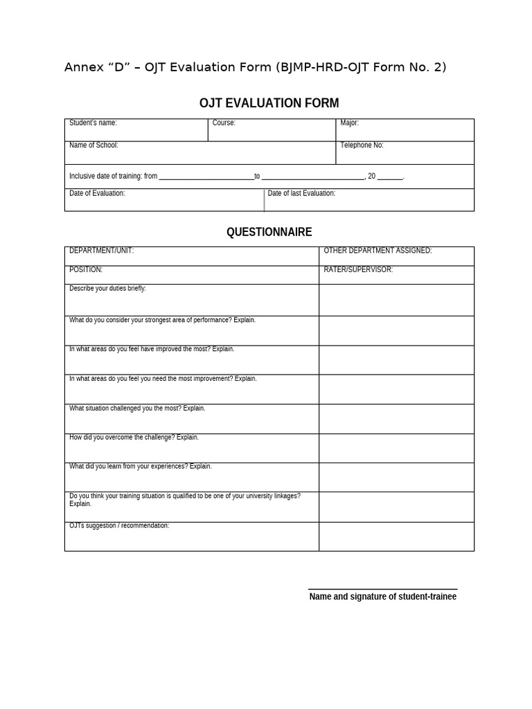Ojt Evaluation Form 2 | PDF