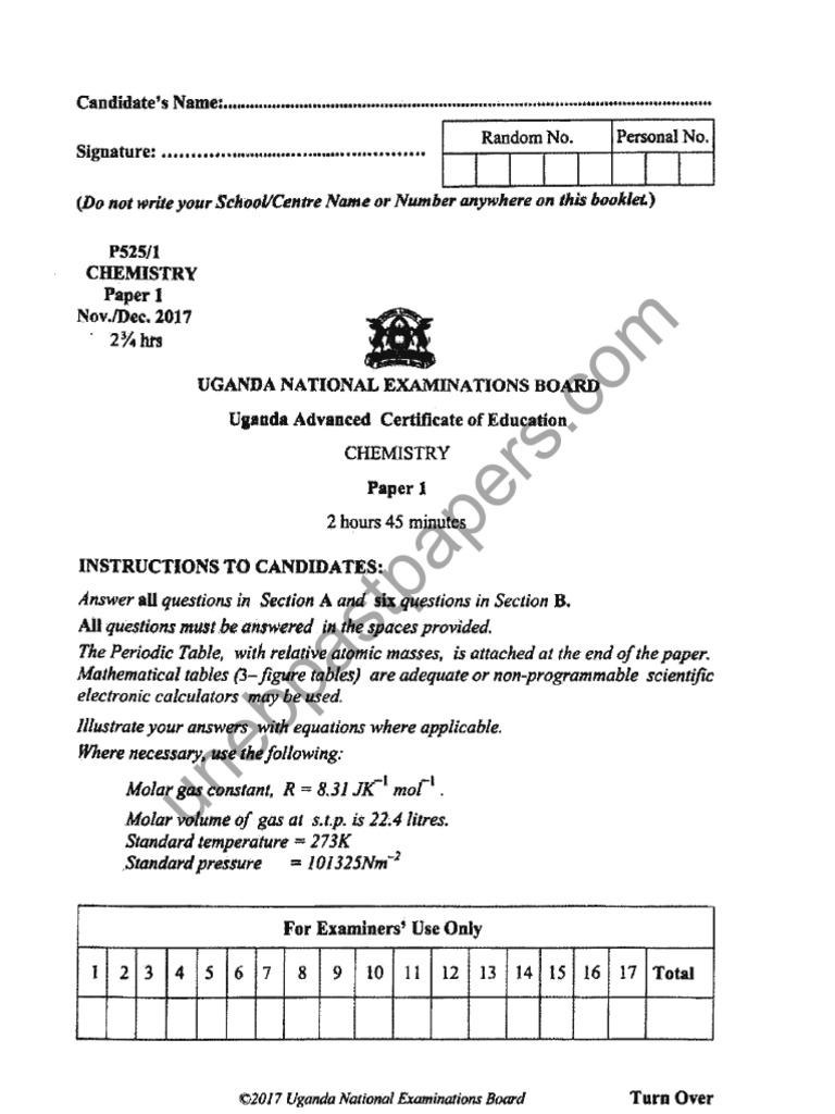 UACE Chemistry 2017 Paper 1 | PDF