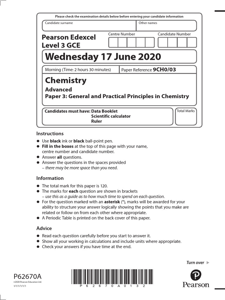 June 2020 QP - Paper 3 Edexcel Chemistry A-Level | PDF