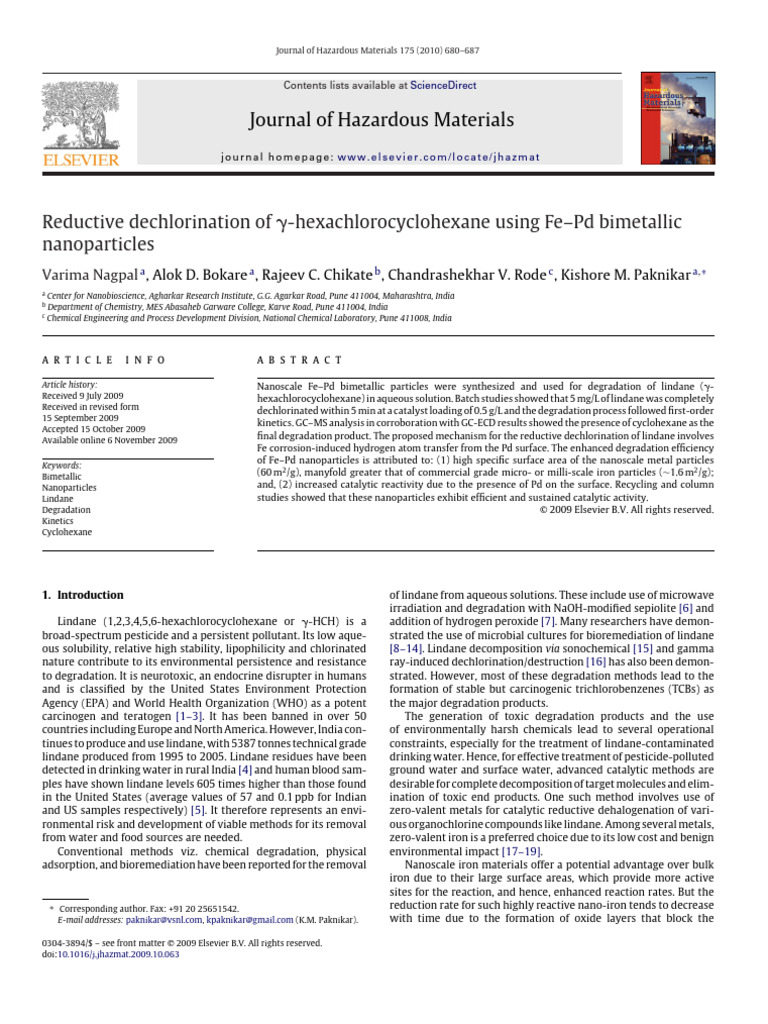 89 Reductive Dechlorination of Hexachlorocyclohexane Using Fe PD ...