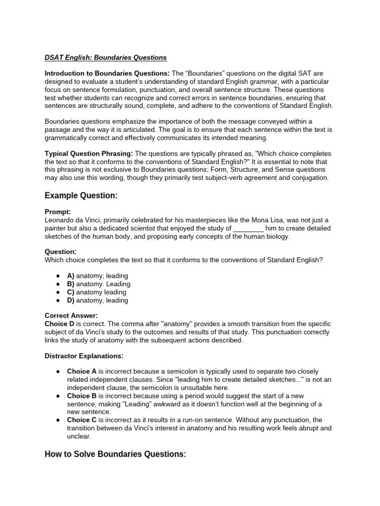 DSAT English - Boundaries Questions | PDF