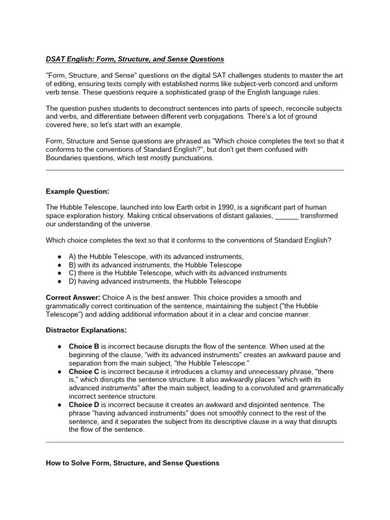 DSAT English - Form, Structure, and Sense Questions | PDF